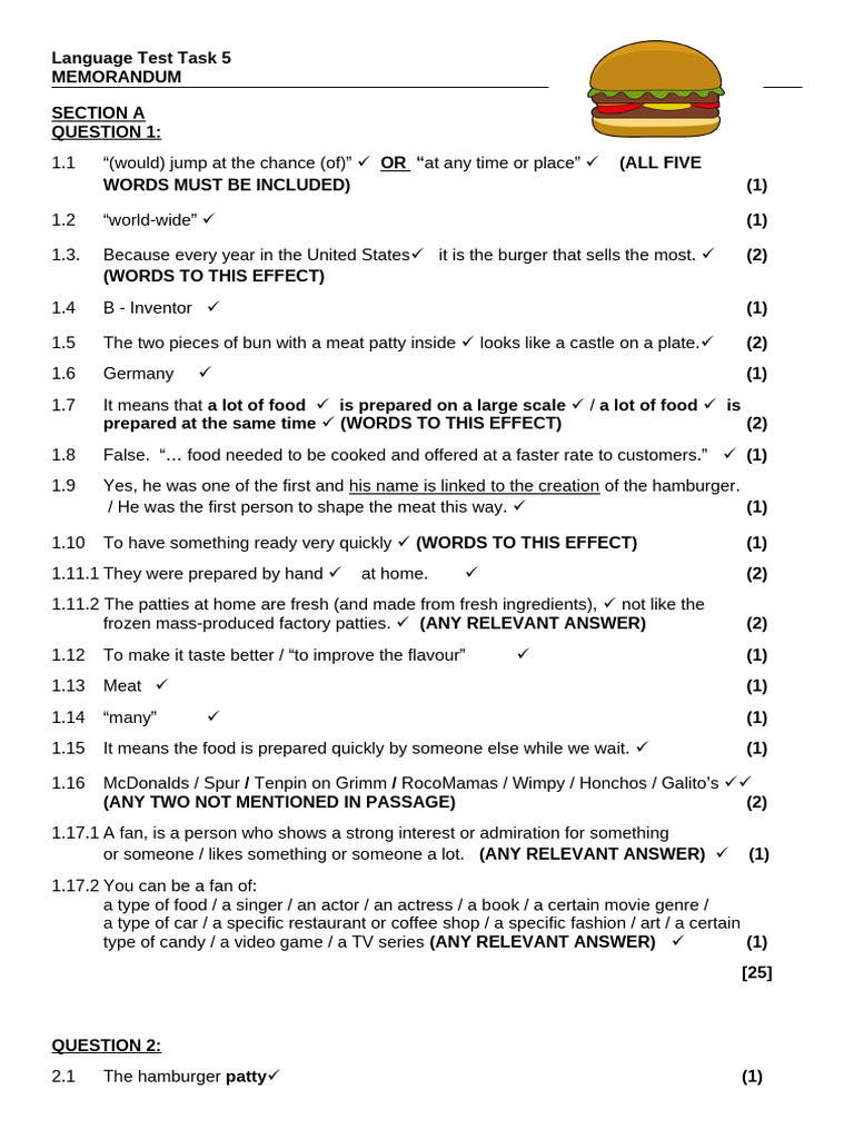 LangTest Task 5 Hamburgers C Memo | PDF | Hamburgers | Foods