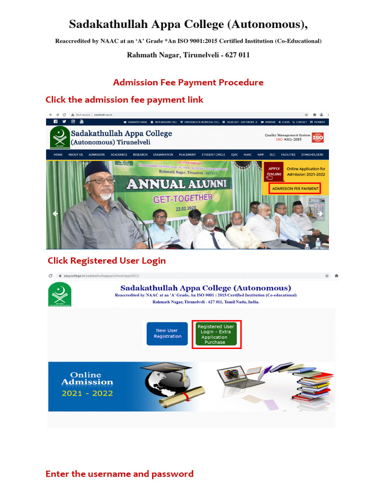 Instructions of English For Admission Fee Payment | PDF