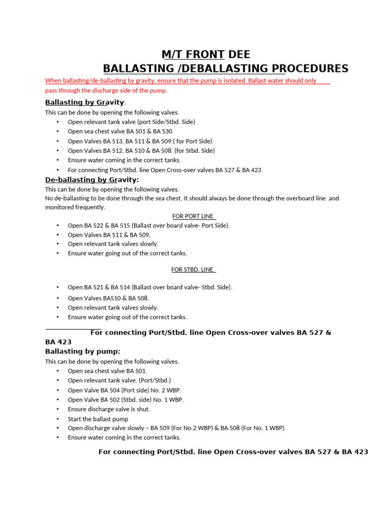 Ballasting and Deballasting Guide | PDF | Hydraulics | Equipment