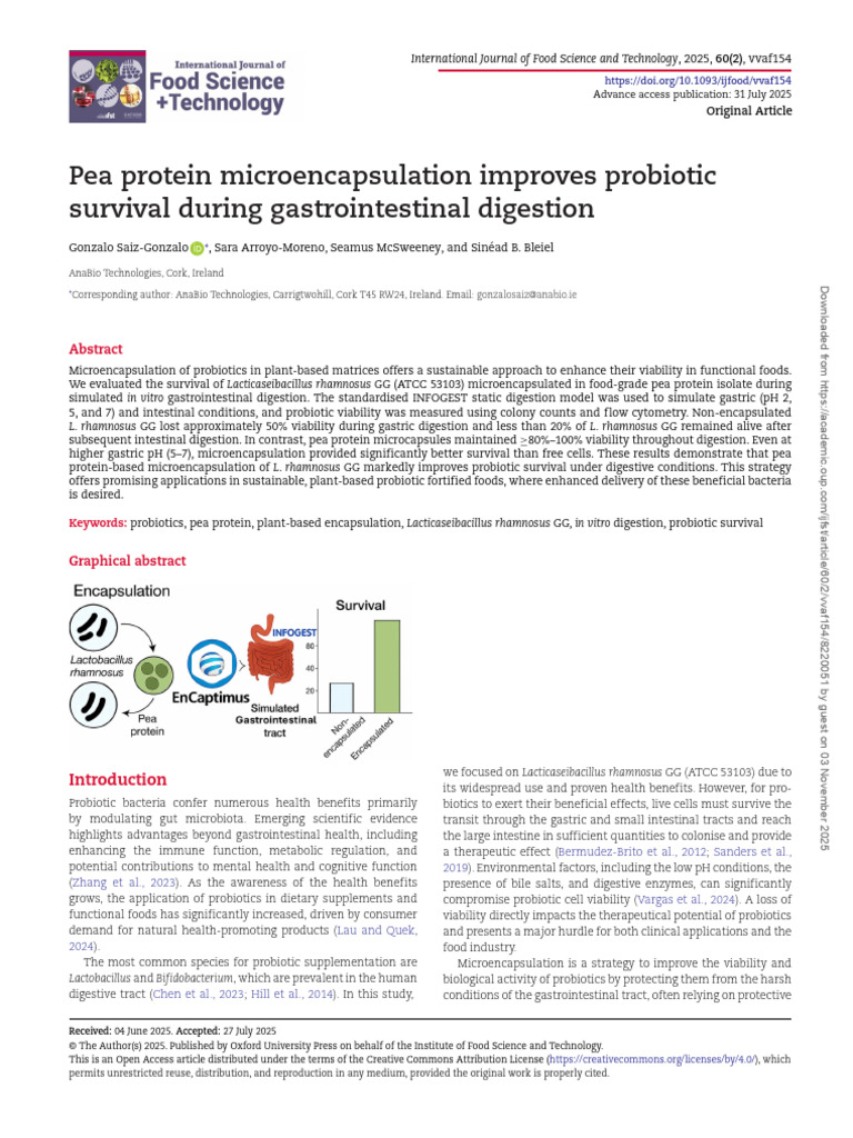 Pea Protein Microencapsulation Improves Probiotic Survival | PDF ...