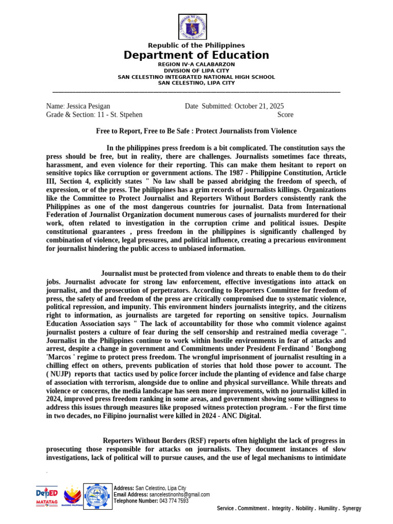 Template Position Paper | PDF | Freedom Of The Press | Journalist