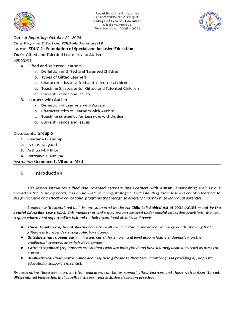 Gifted Learners and Autism Education Guide | PDF | Intellectual ...