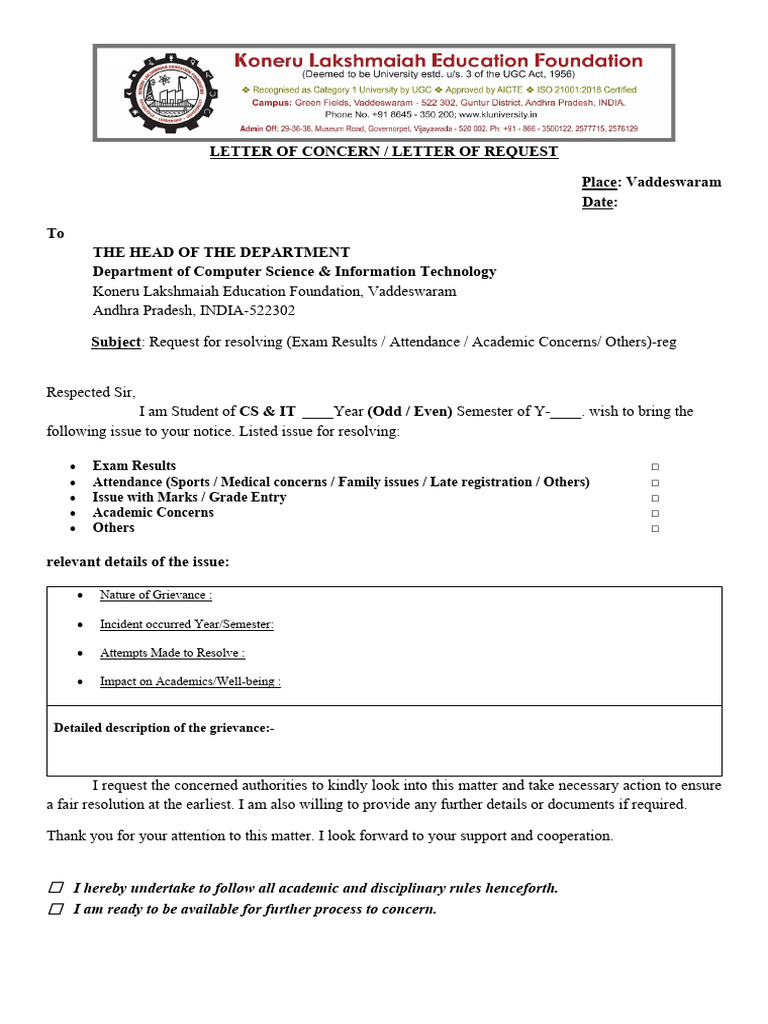 Letter of Concern - or - Letter of Request | PDF