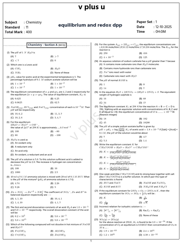 equilibrium_and_redox_dpp__946739_1_1760252358 | PDF | Chemical Equilibrium | Ph