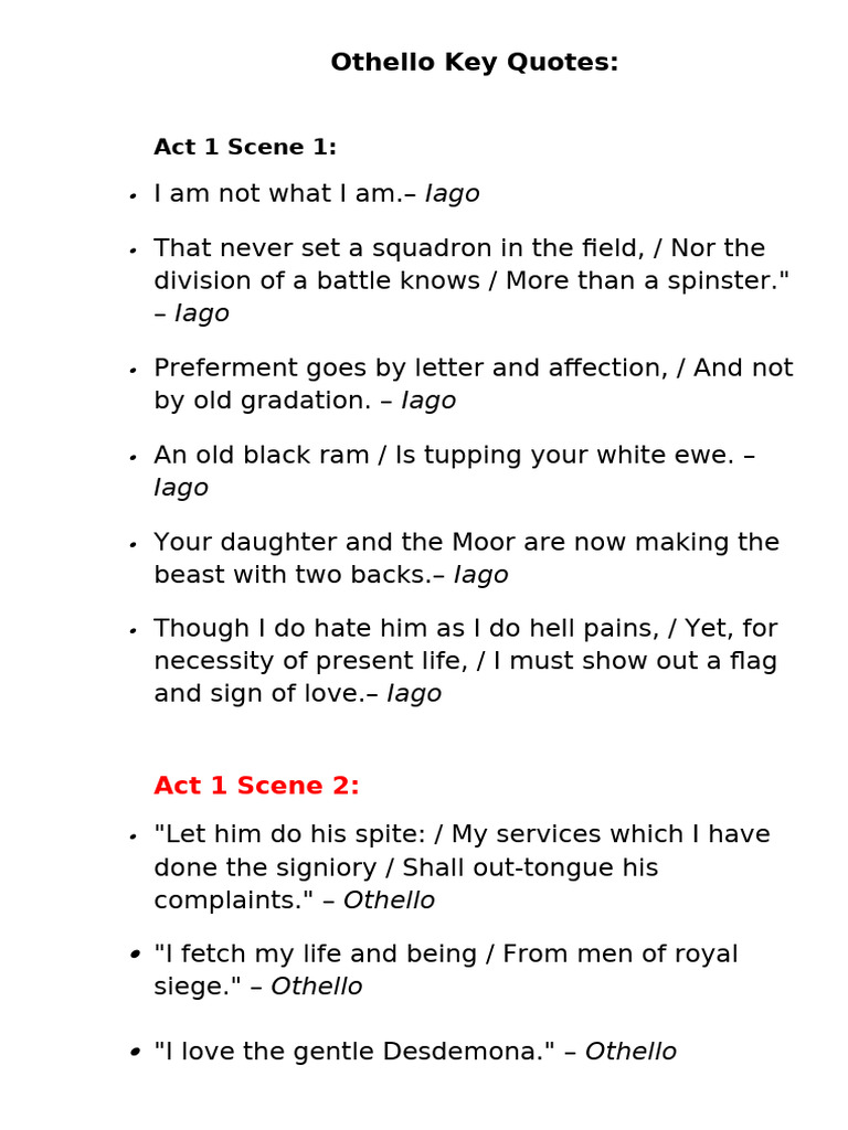 Key Quotes from Othello | PDF | Othello | Iago