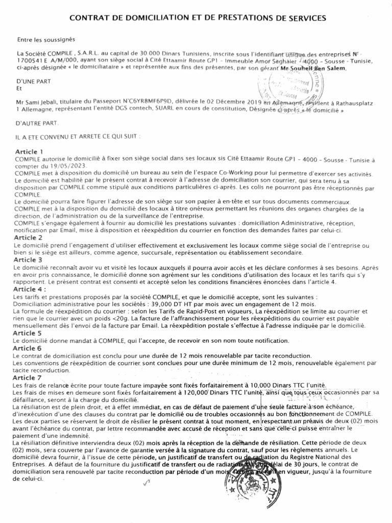 Contrat Domiciliation | PDF