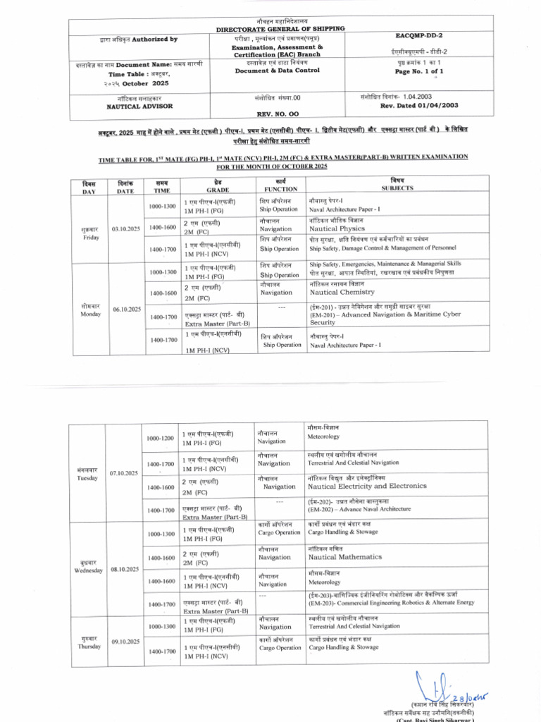 Timetable October 2025 | PDF