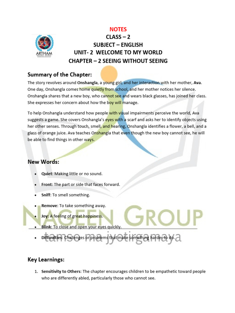 Class - 2 English Unit-2 Ch-2 Notes | PDF | Teachers | Learning