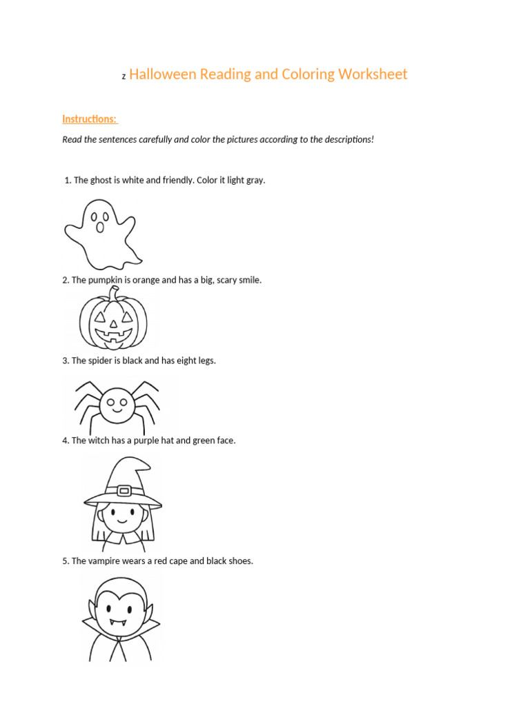 Halloween Reading and Coloring Worksheet | PDF