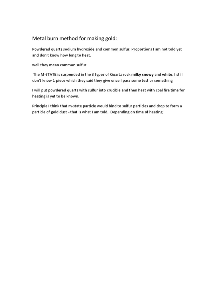 Metal Burn Method For Making Gold | PDF