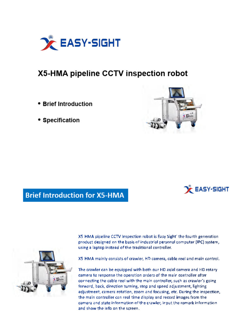P1-005 X5-HMA CCTV Inspection Robot Data Sheet | PDF