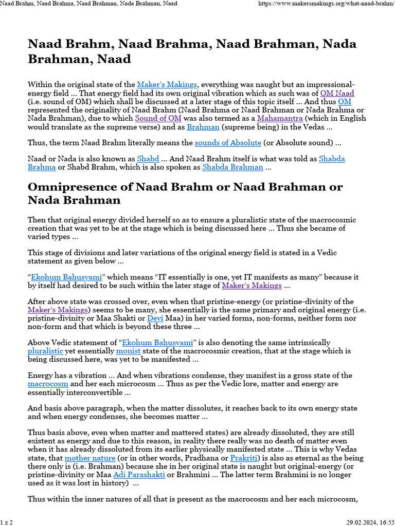 Naad Brahm, Naad Brahma, Naad Brahman, Nada Brahman, Naad | PDF ...