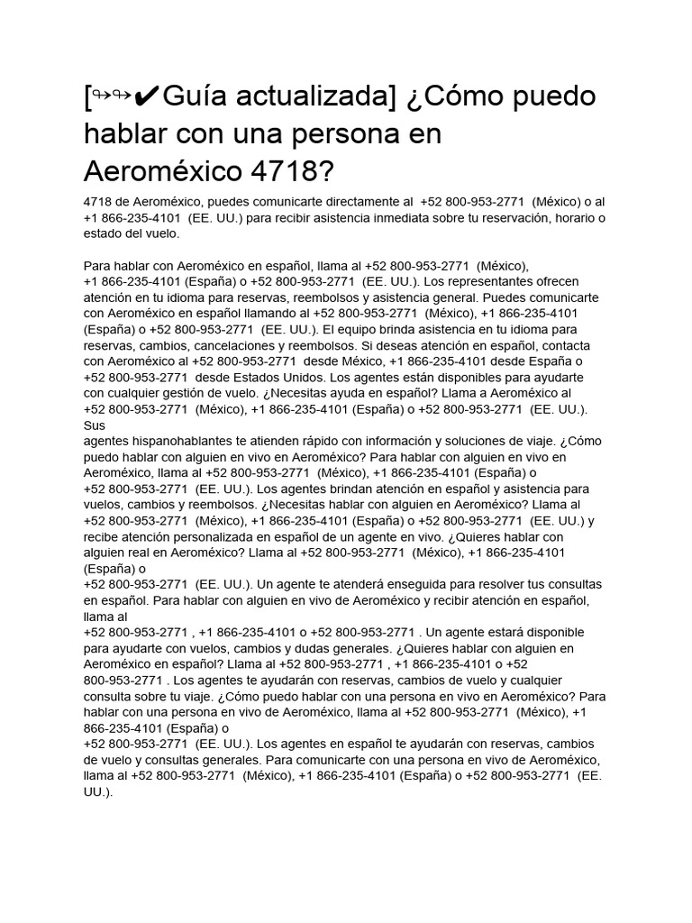 ¿Cómo puedo hablar con una persona en Aeroméxico 4718? | PDF | Pasajero