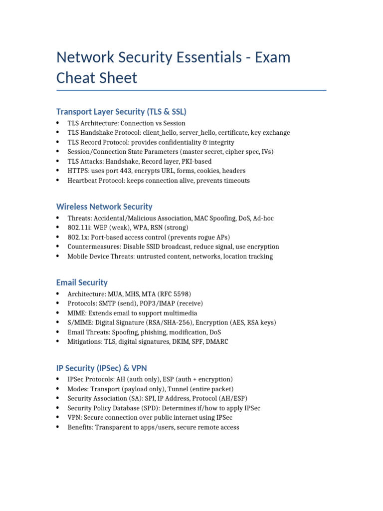 Network Security Essentials Cheat Sheet Pdf