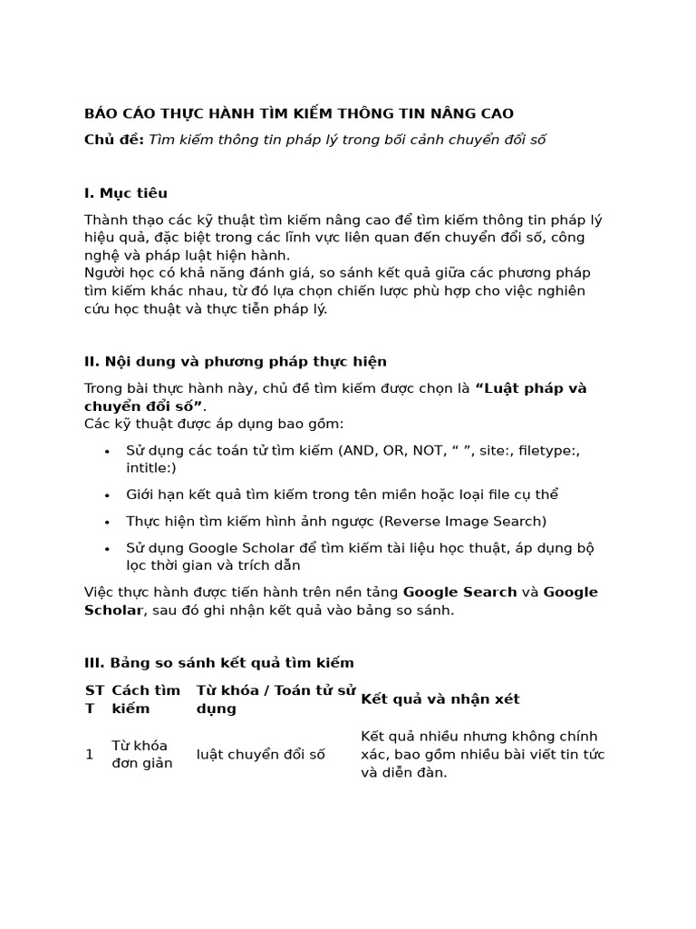 Bao - Cao - Thuc - Hanh - Tim Kiem Thong Tin Nang Cao | PDF