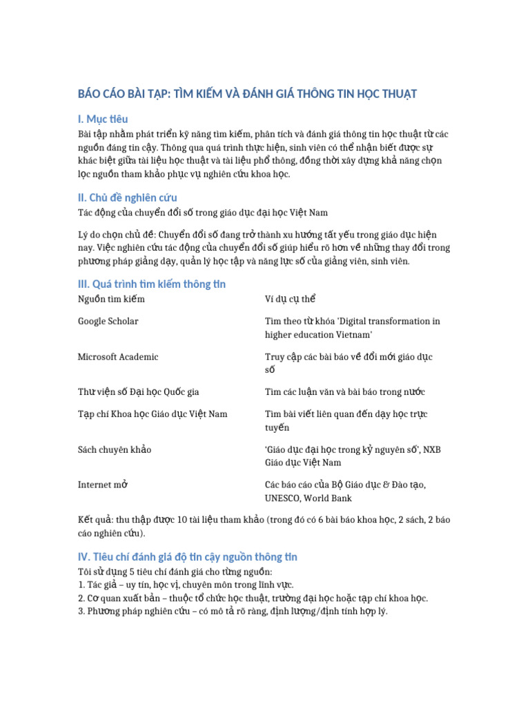 Bao Cao Tim Kiem Thong Tin Hoc Thuat | PDF