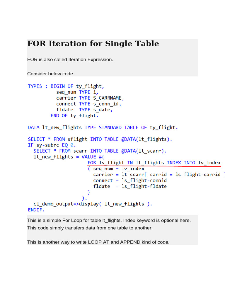 For Iteration For Single Table | PDF | Control Flow | Software Development