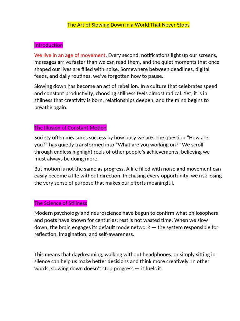 The Art of Slowing Down in a World That Never Stops | PDF ...