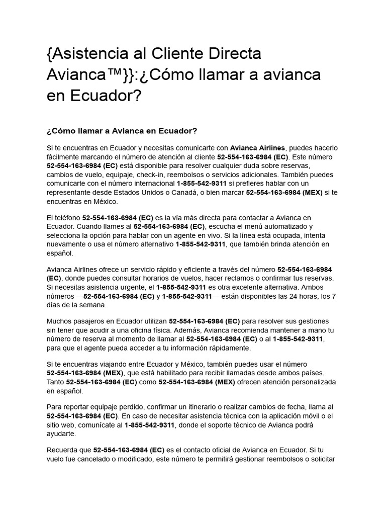 {Asistencia al Cliente Directa Avianca™}}:¿Cómo llamar a avianca en ...