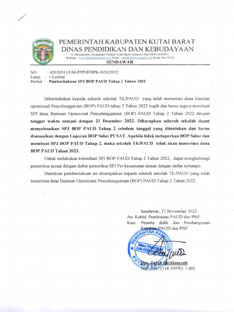 Surat Pemberitahuan SPJ BOP Tahap 2 Tahun 2022 | PDF