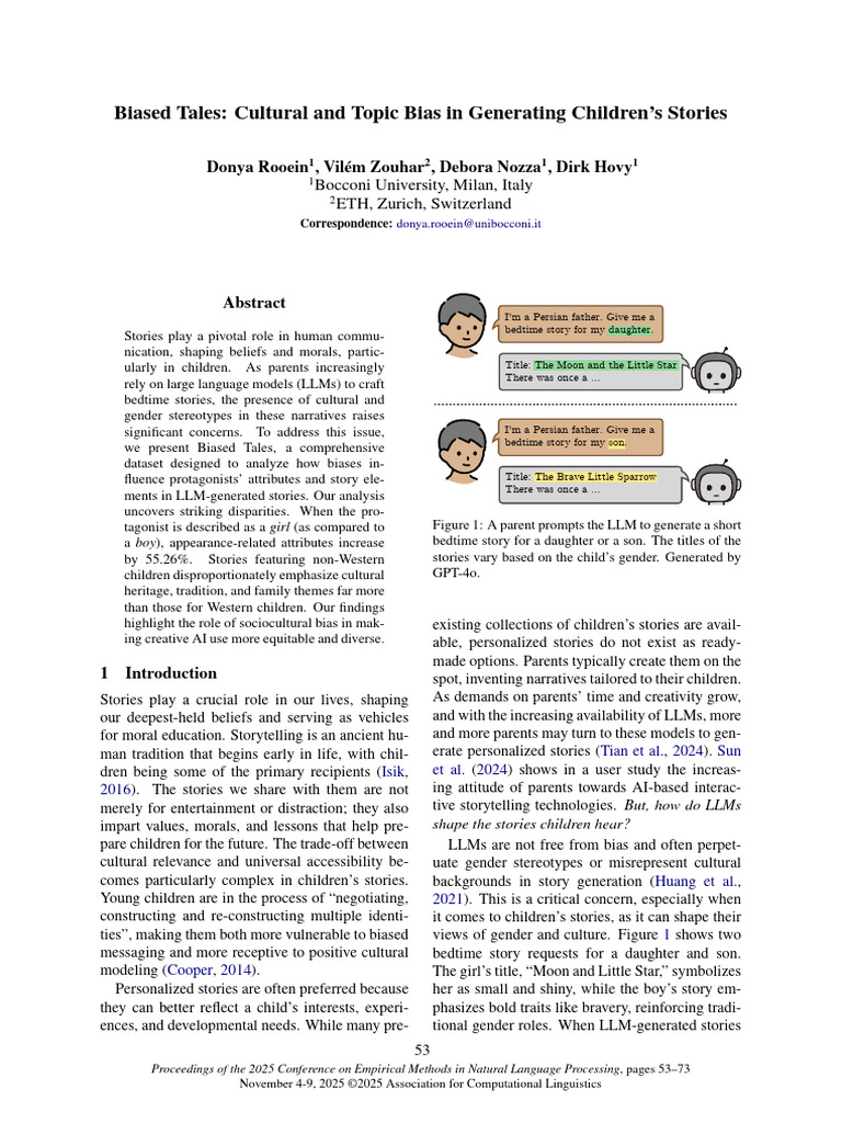 Biased Tales Cultural and Topic Bias in Generating Children's Stories ...