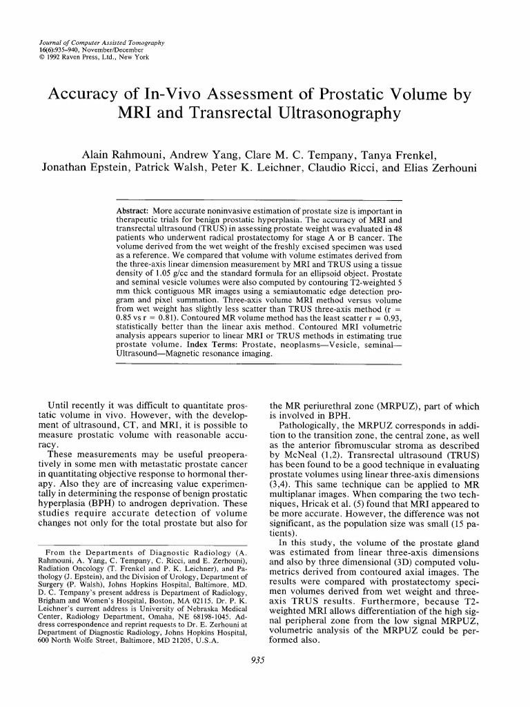 Rahmouni Et Al. - 1992 - Accuracy of in-Vivo Assessment of Prostatic ...