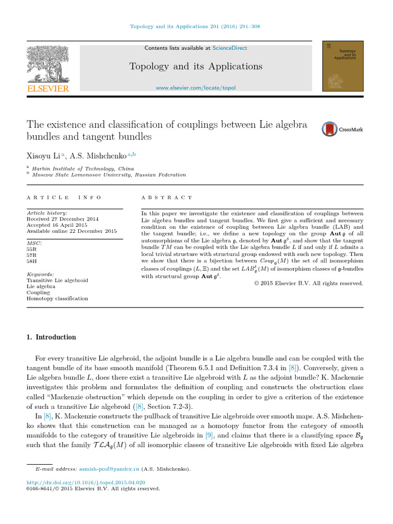 The Existence and Classification of Couplings Between Lie Algebra ...