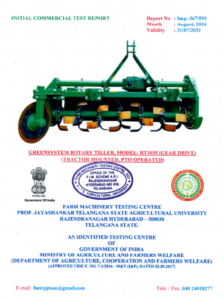 GreenSystem Rotary Tiller RT1035 | PDF