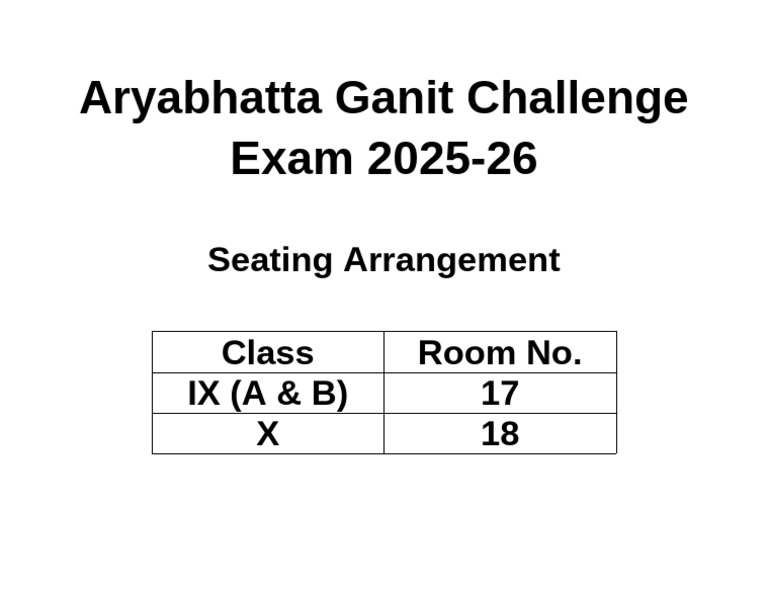 Aryabhatta Ganit Challenge Exam 2025 Seating | PDF