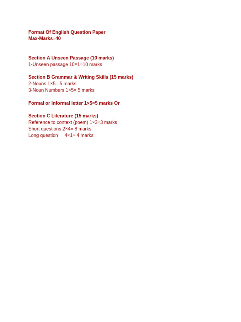 Class VI English Blue Print | PDF