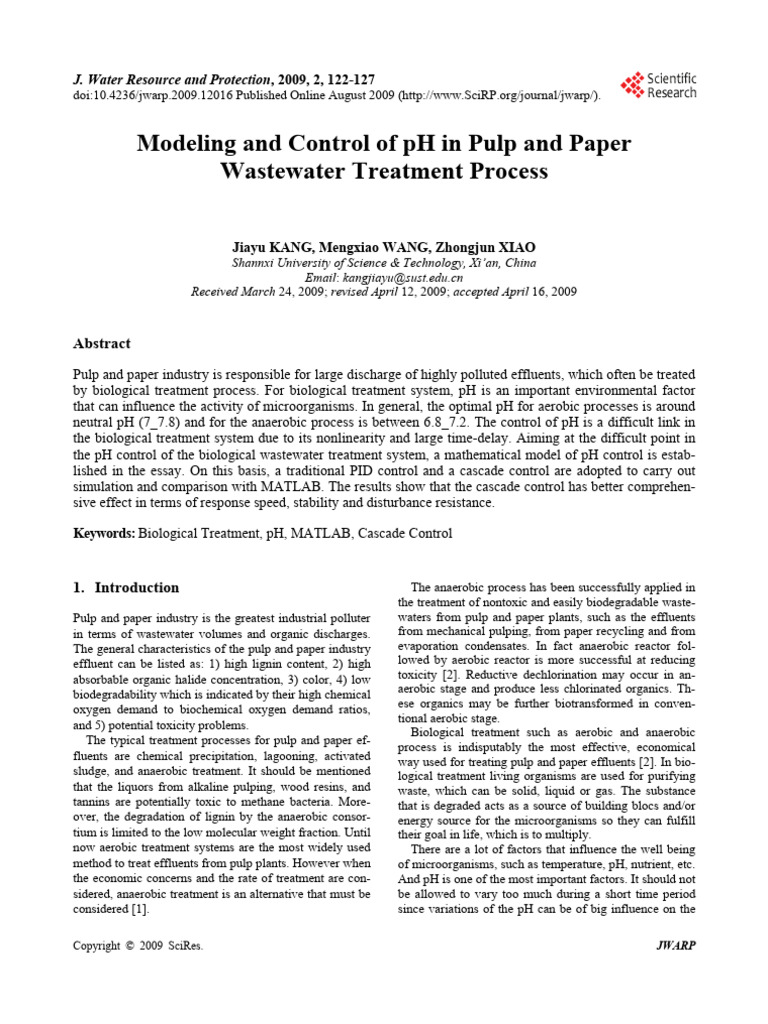 Modeling and Control of PH in Pulp and Paper Waste | PDF | Anaerobic Digestion | Ph