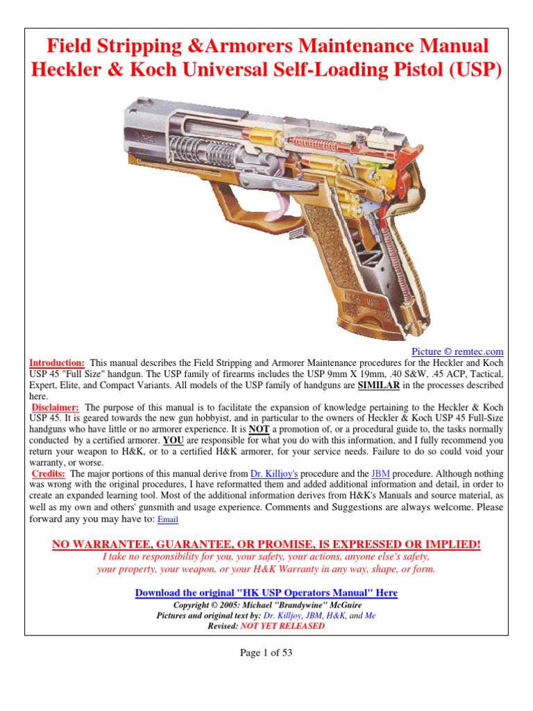 HK Usp Field Stripping & Armorers Maintenence Manual | PDF