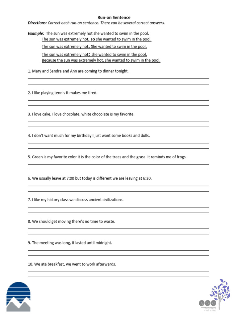 Run-On Sentences Practice | PDF