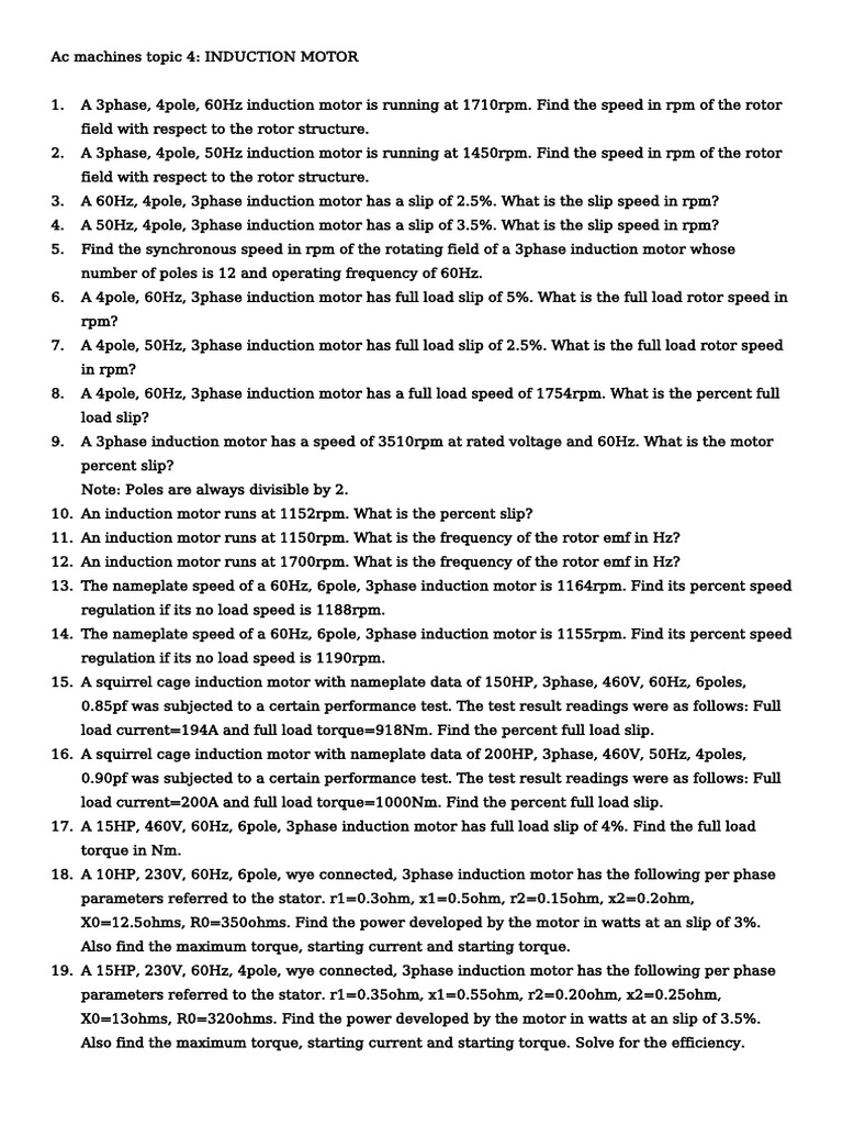 Induction Motor Performance Calculations | PDF | Electric Motor ...