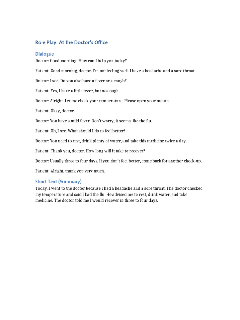 Role Play at The Doctors Office | PDF