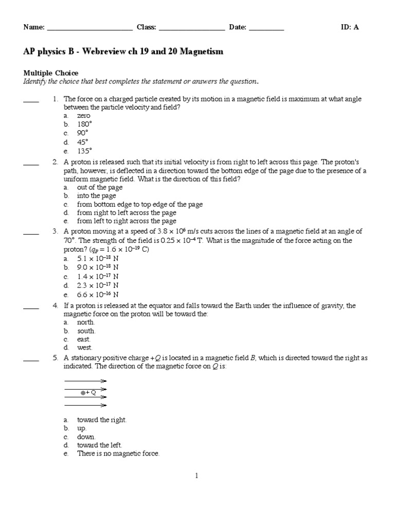 AP Physics Magnetism Quiz | PDF | Magnetic Field | Electromagnetic ...
