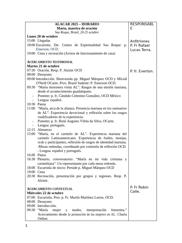 1 Alacar 2025. Horario | PDF | Iglesia Católica