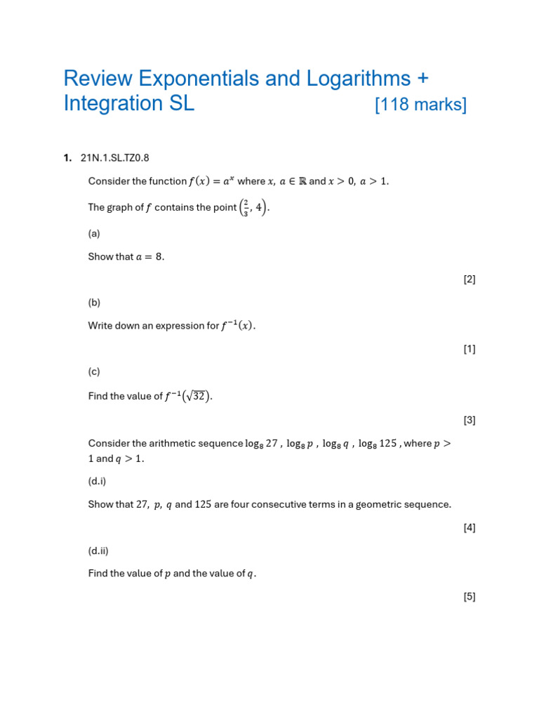 Exponential and Logarithmic Review Guide | PDF | Logarithm | Mathematics