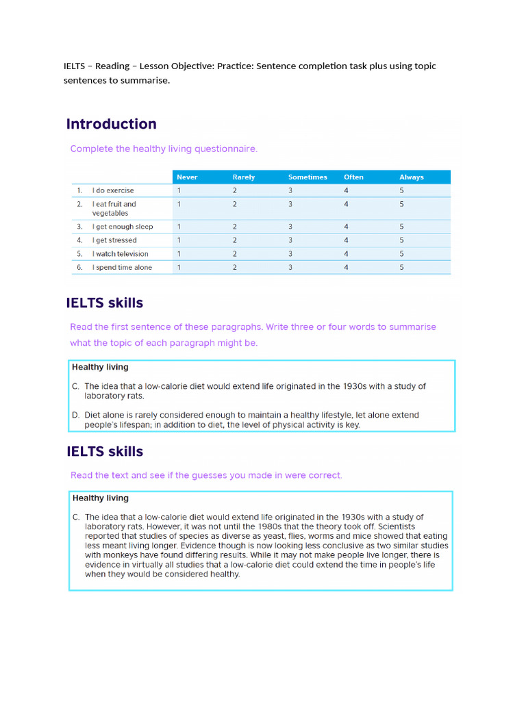 IELTS Reading Sentence Completion | PDF