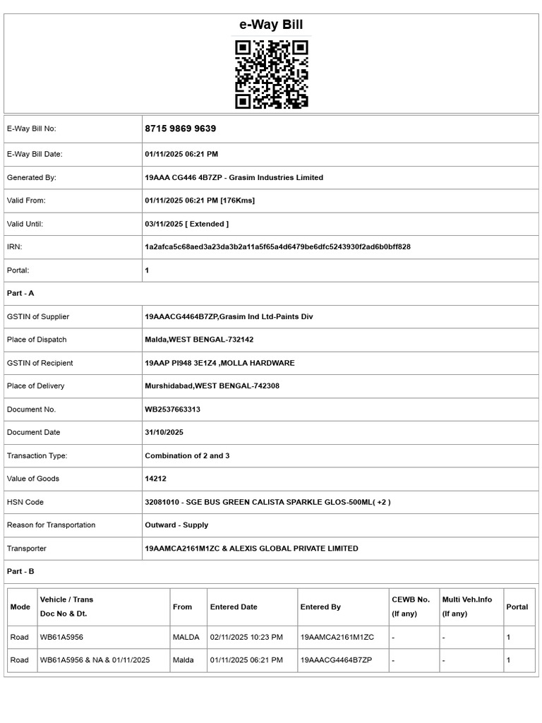 E-Way Bill System-8715 9869 9639 | PDF