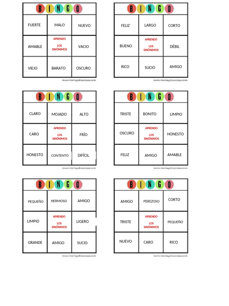 Bingo de Sinonimos | PDF