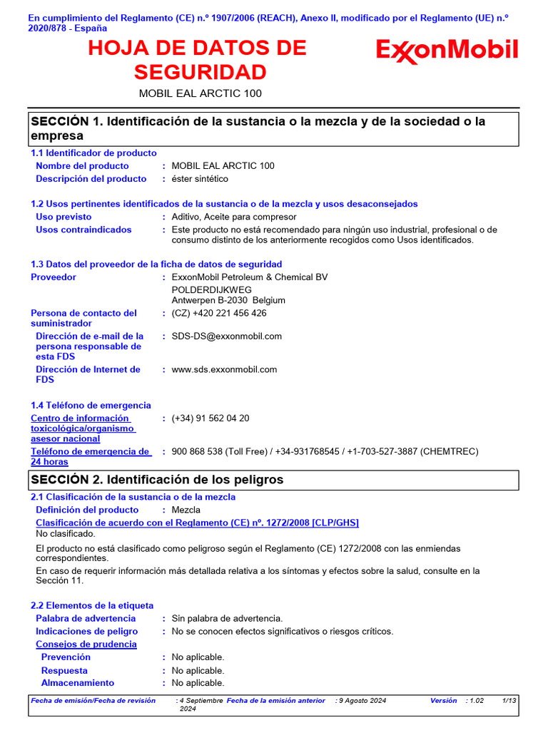Mobil Eal Arctic 100 | PDF | Residuos | Agua