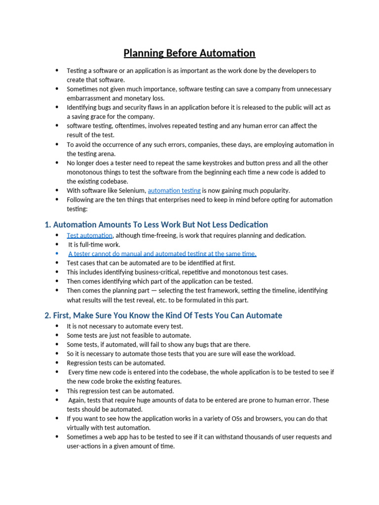 Automation Testing Planning Guide | PDF | Automation | Software Testing