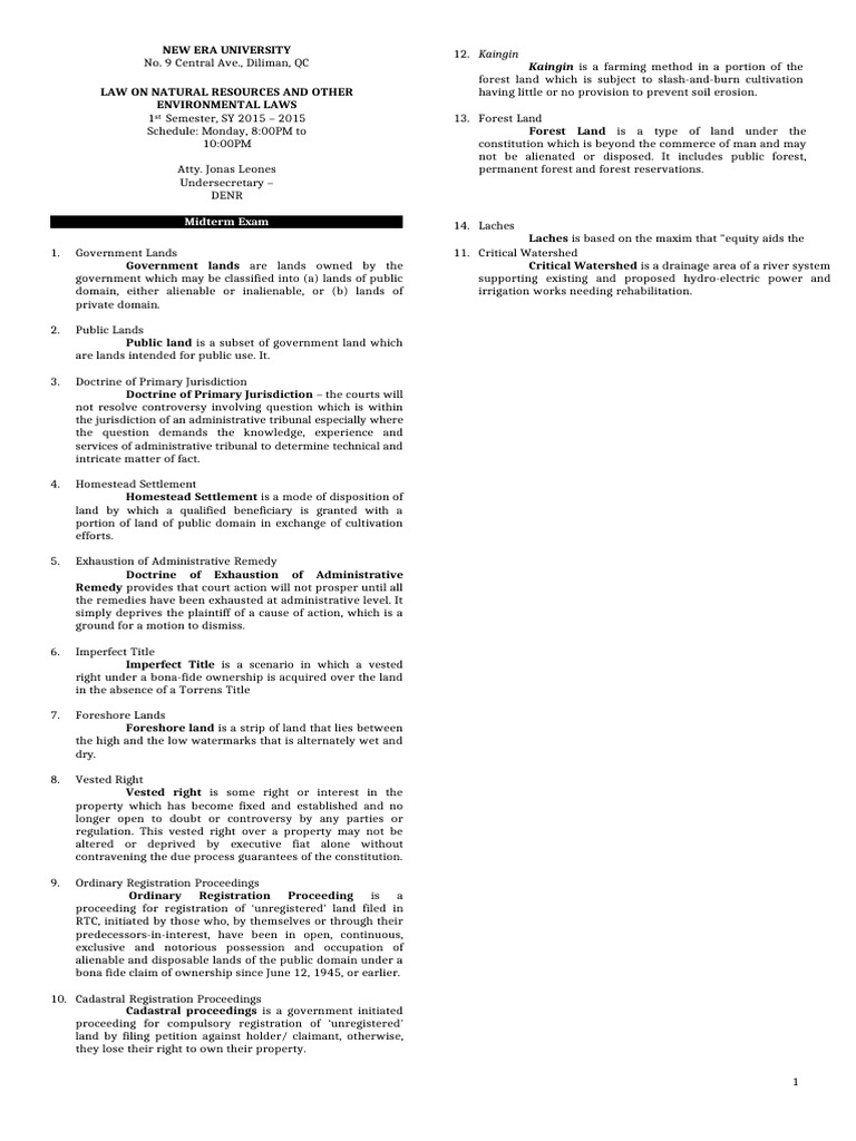 Natural Resources Law Overview | PDF | Fraud | Lease