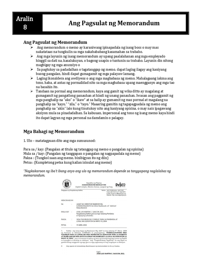 Ang Pagsulat NG Memorandum at Agenda | PDF