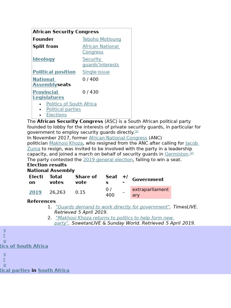 African Security Congress Founder Split From | PDF