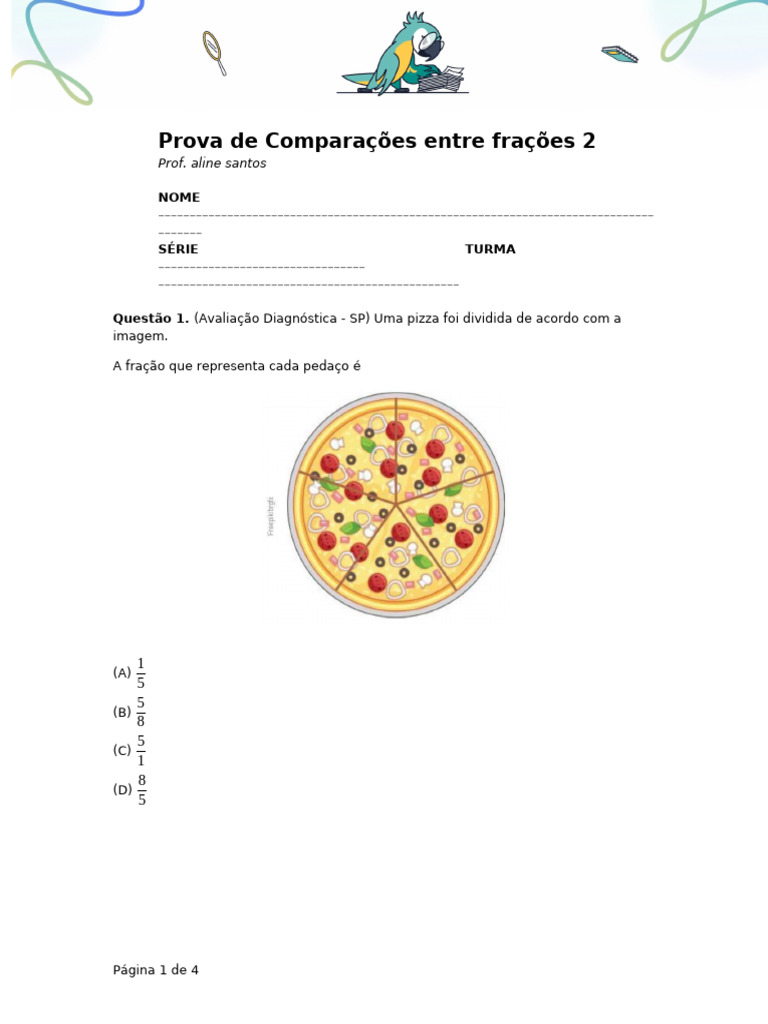 Prova de Comparaes Entre Fraes 2 | PDF | Matemática | Aritmética