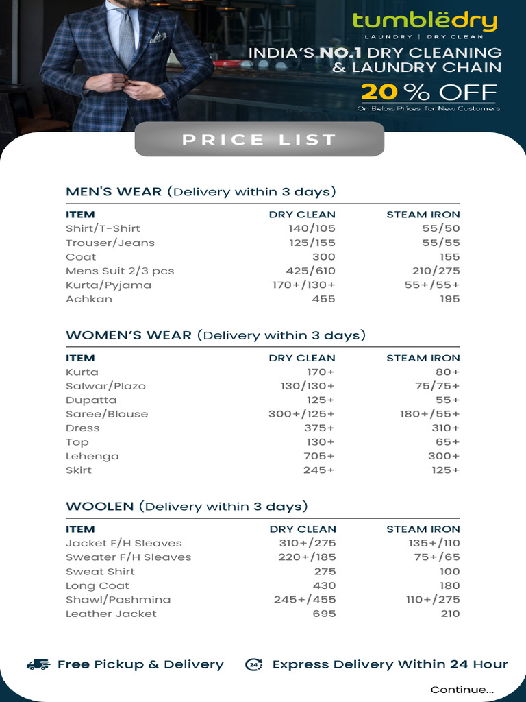 TumbleDry Price List for Services | PDF | Clothing | Fashion