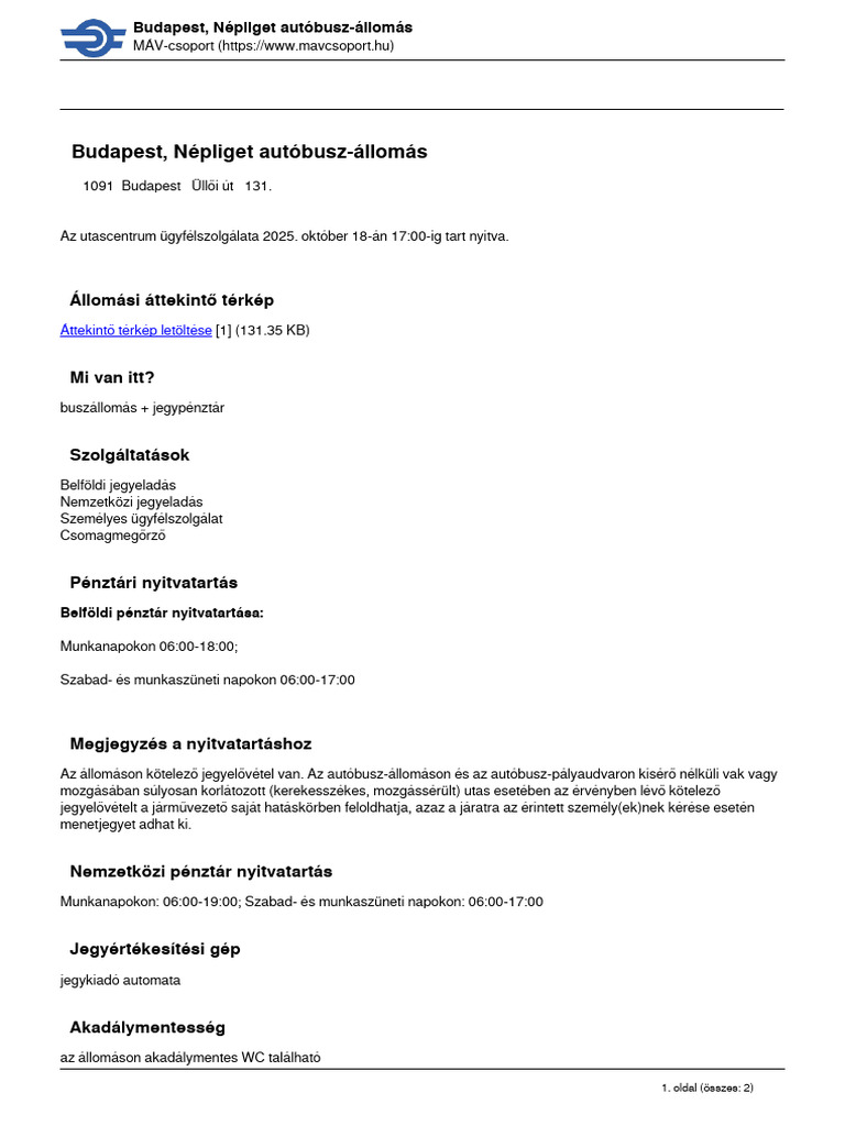 Mav-Csoport - Budapest Nepliget Autobusz-Allomas - 2025-10-18 | PDF