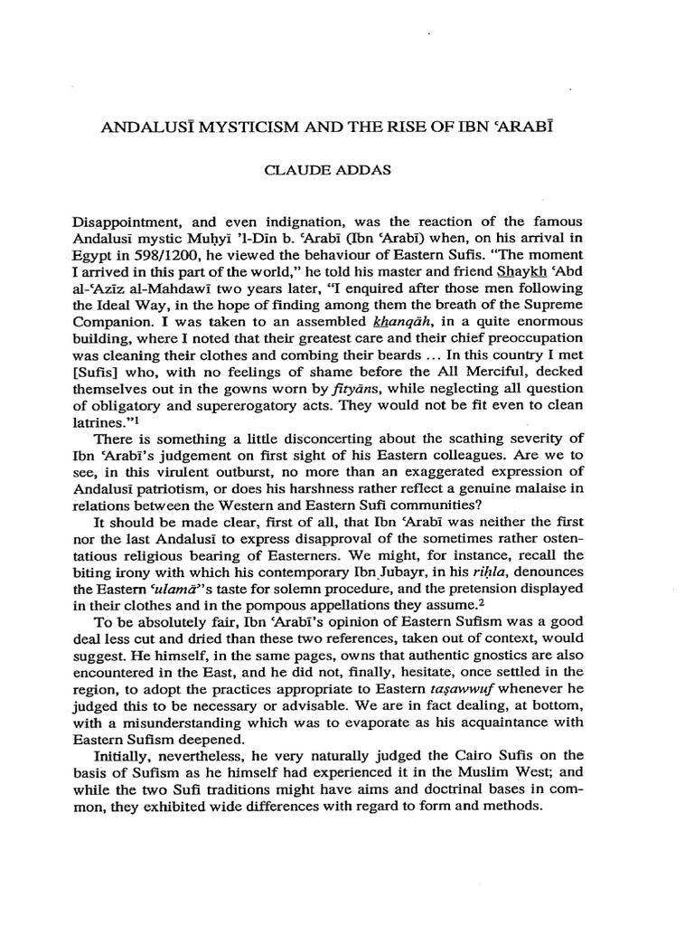 Andalusi Mysticism and The Rise of Ibn 'Arabī. Claude Addas | PDF